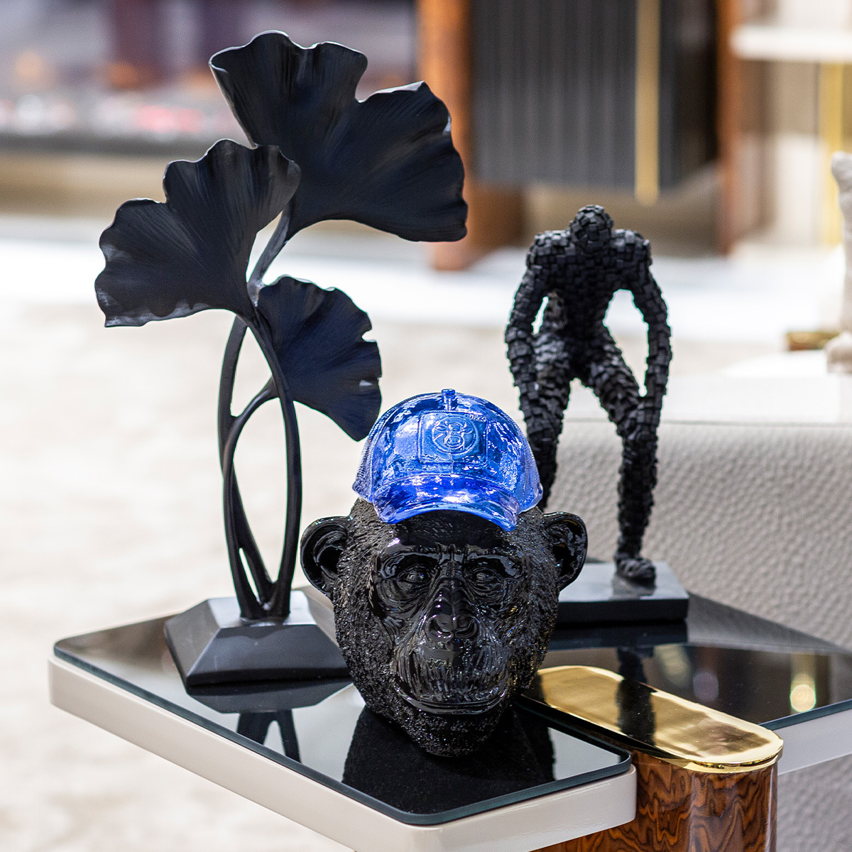 Şapkalı Maymun Siyah Mavi Dekoratif Obje Dekoratif Objeler TepeHome